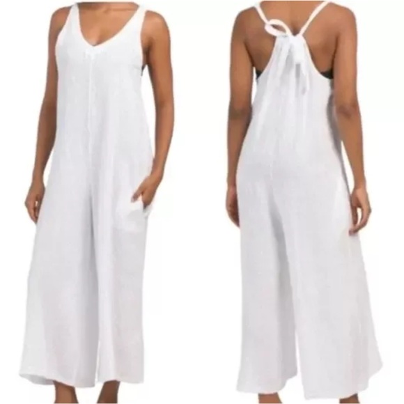Elena Baldi | Pants & Jumpsuits | Elena Baldi White Linen Jumpsuit Size ...
